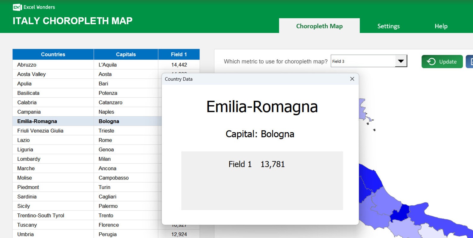 Italy Choropleth Map Excel Template | Interactive Color-coded Italian ...