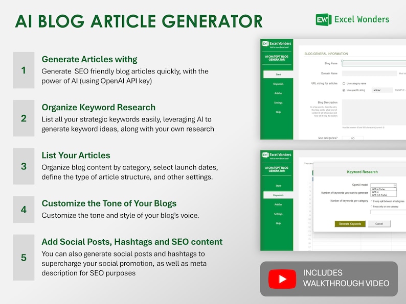AI Blog Article Generator Excel Template Create Seo-optimized Blog ...