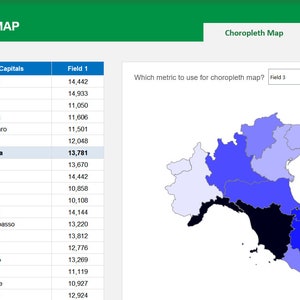Italy Choropleth Map Excel Template | Interactive Color-coded Italian ...