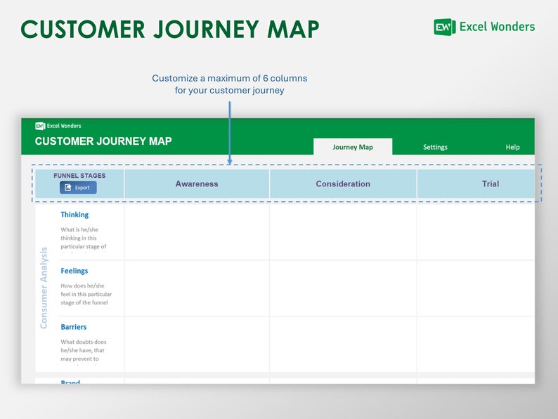 Customer Journey Map Excel Template | Marketing Strategy Tool for ...