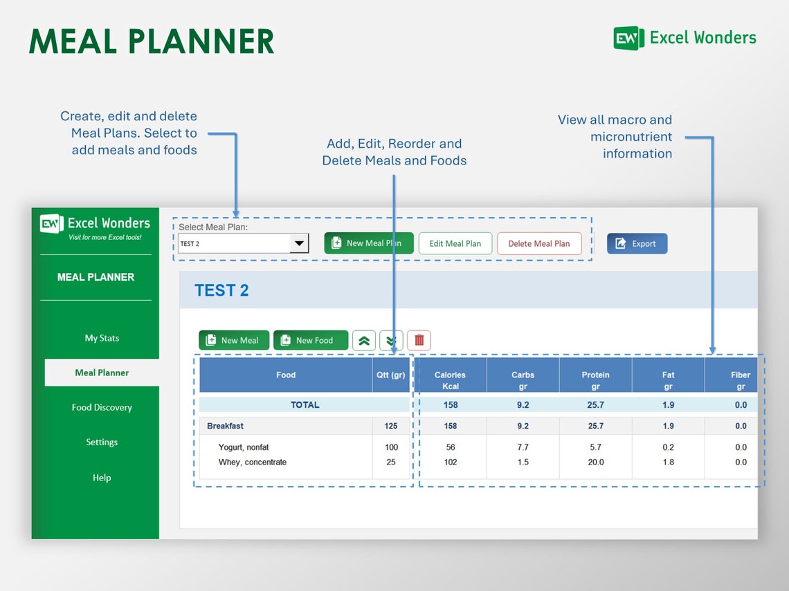Excel Meal Planner | Customizable Meal Plan Template for Nutrition ...