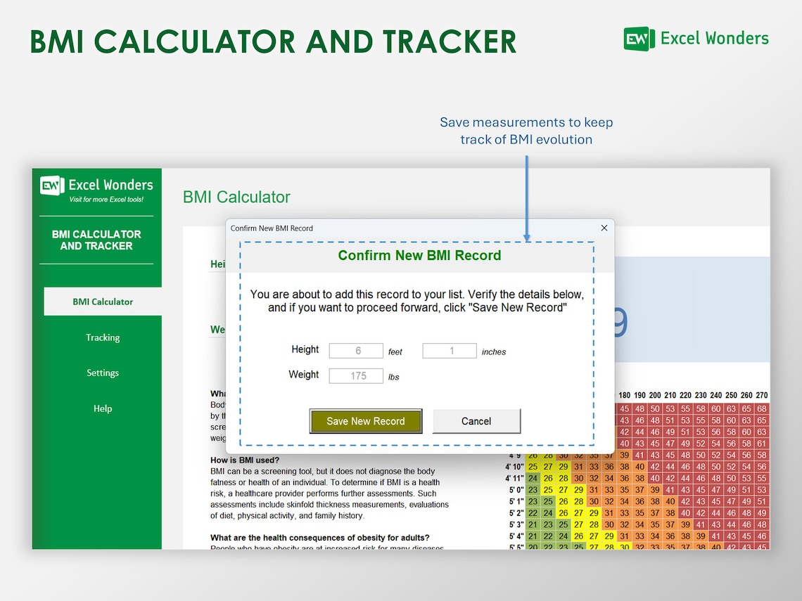 BMI Calculator & Tracker Excel Template Easy-to-use Tool for Health and ...