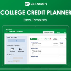 College Credit Planner Excel Template: University Student Tracker - Etsy