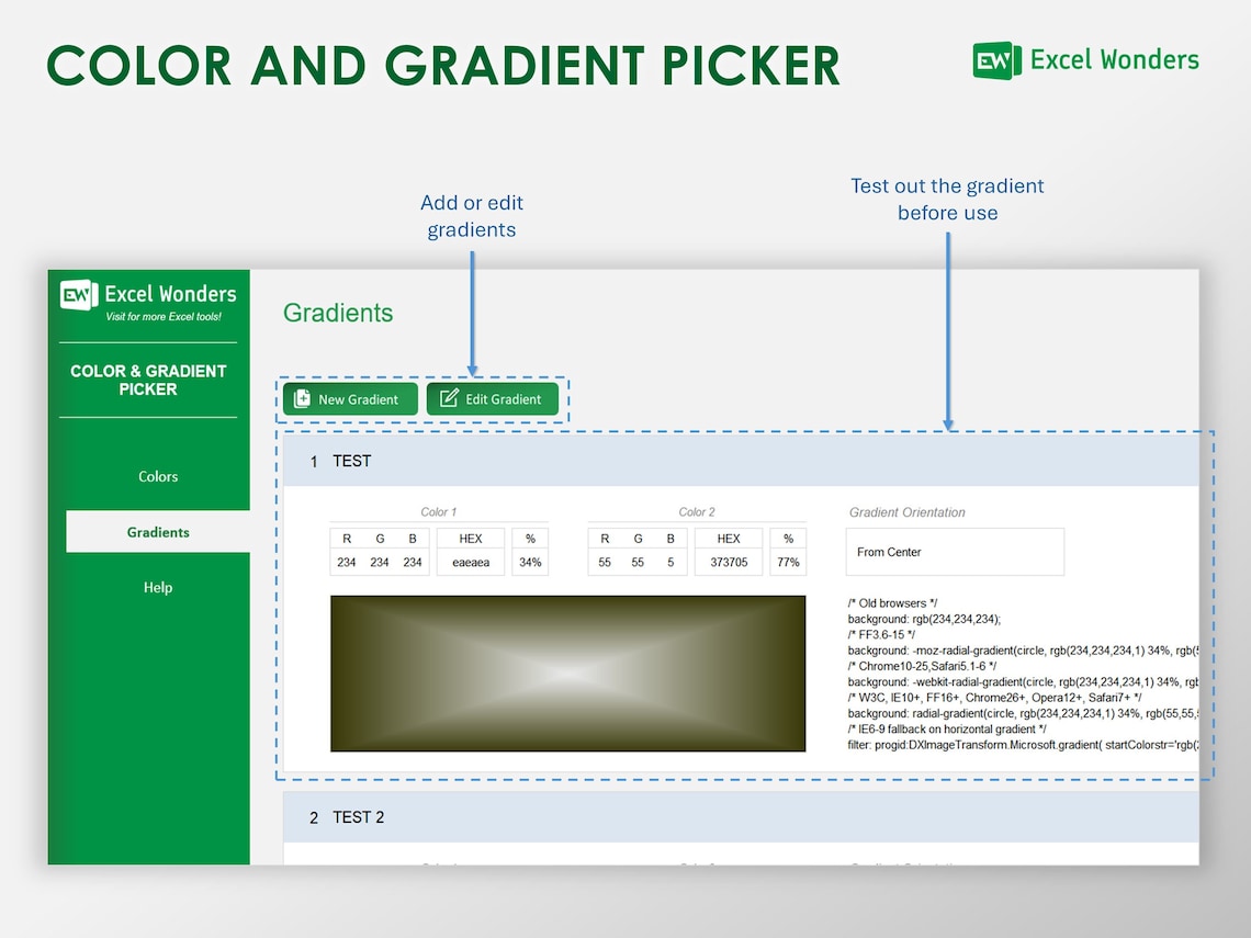Color & Gradient Picker Excel Template | Plan Stunning Design Grid ...