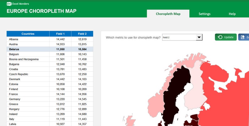 Europe Choropleth Map Excel Template: Data Visualization Tool - Etsy