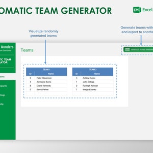 Automatic Team Generator Excel Template | Planning and Player Randomization With Advanced Team ...