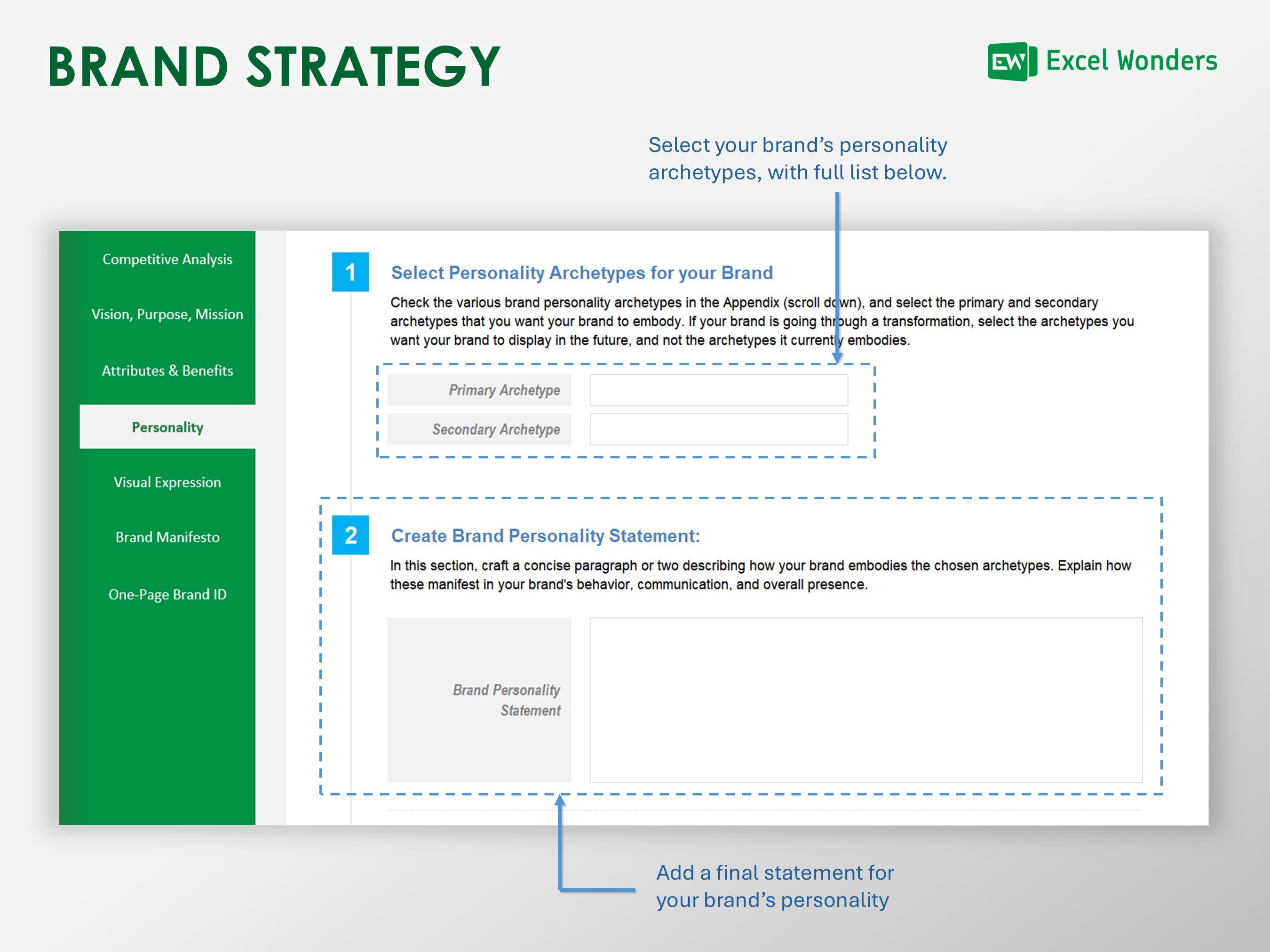 Brand Strategy Excel Template | Brand Identity & Marketing Plan for ...