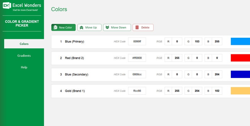 Color & Gradient Picker Excel Template Excel Wonders - Etsy