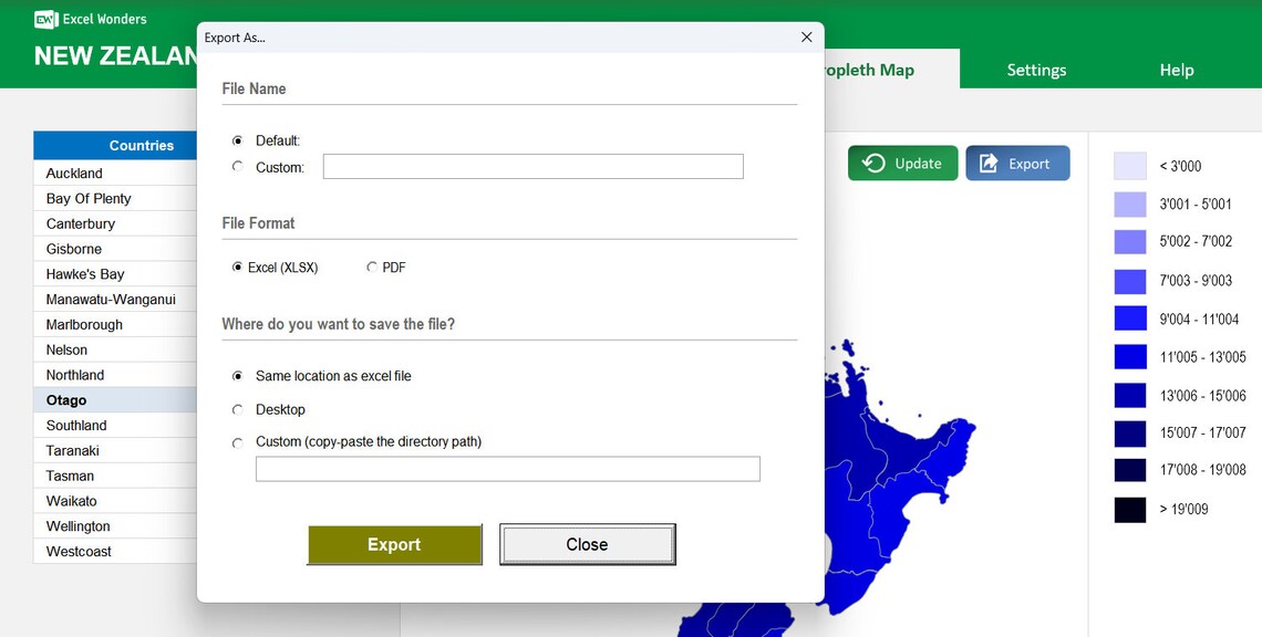 New Zealand Choropleth Map Excel Template | Interactive Color-coded New ...