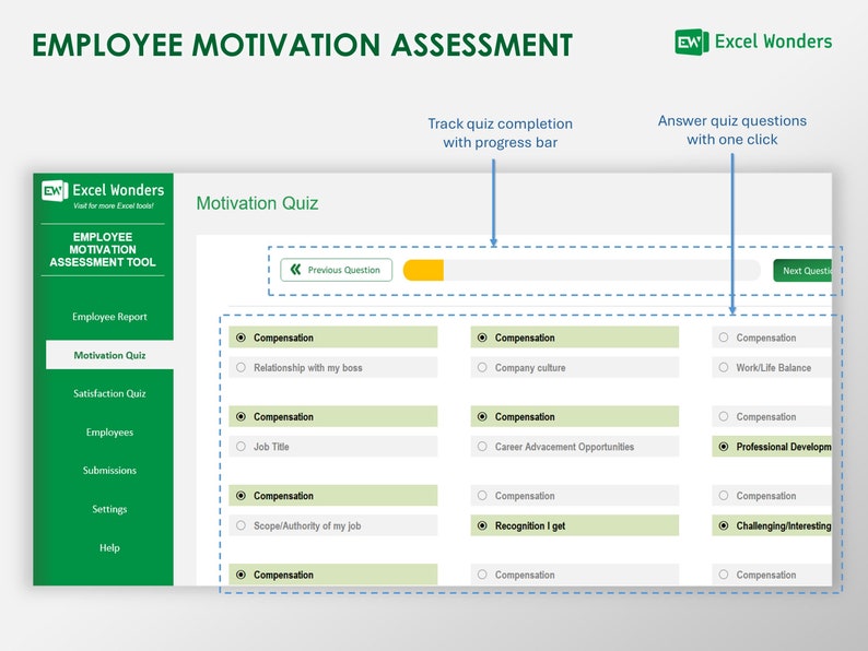 Employee Motivation Assessment Excel | Team & Workplace Survey Tool for ...
