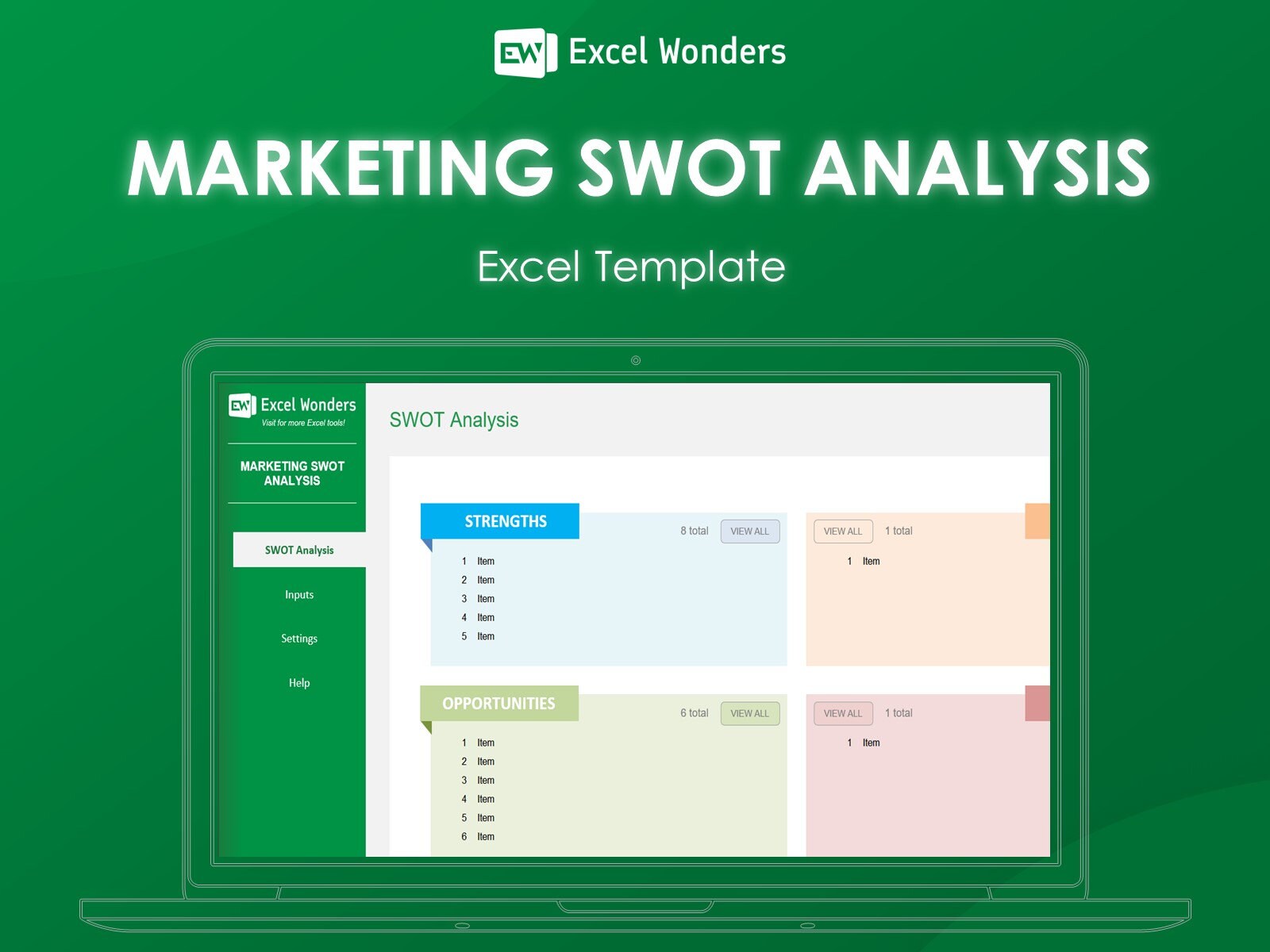 Marketing SWOT Analysis Excel Template | Business Planner and Marketing ...