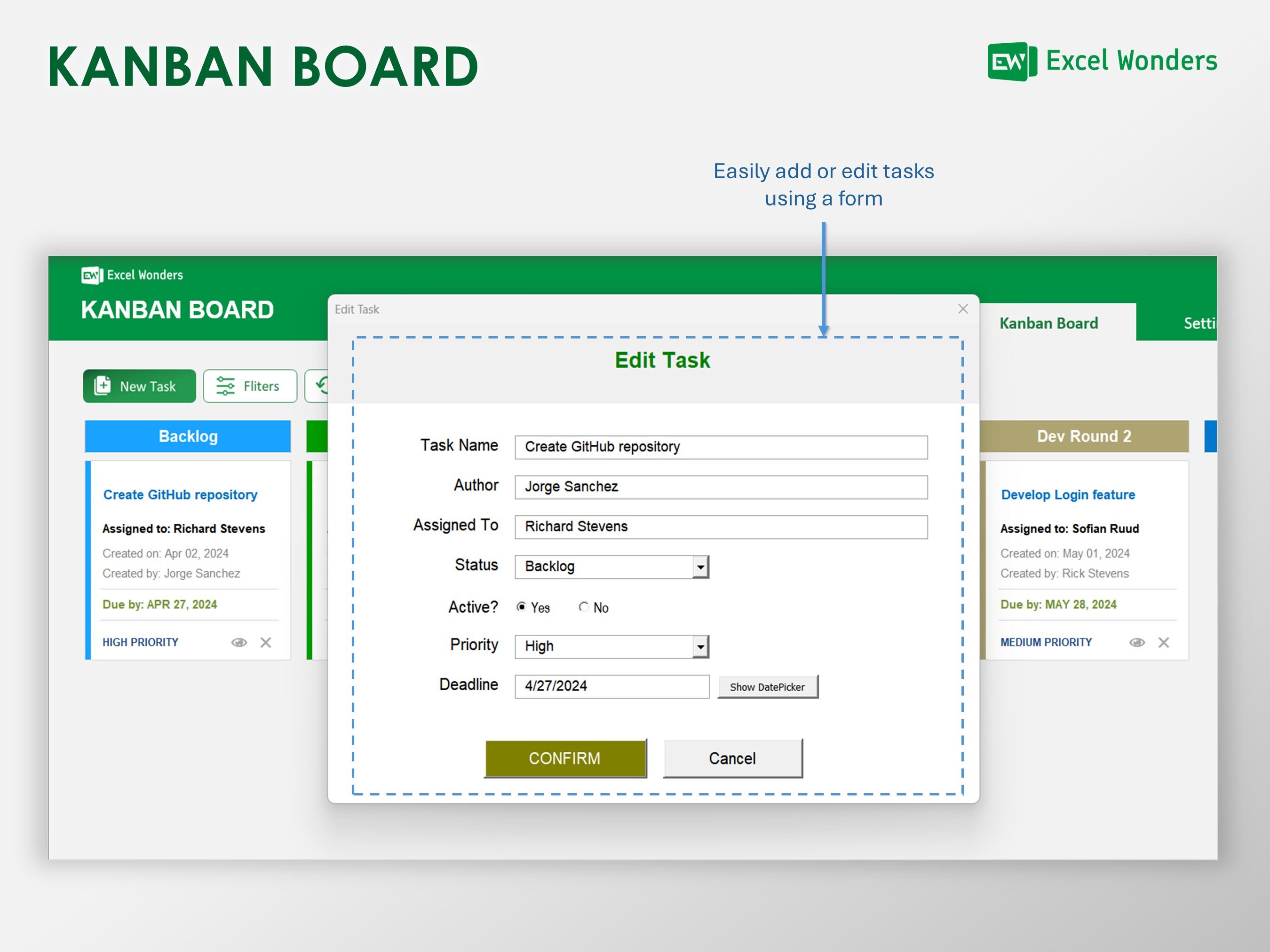 Kanban Board Excel Template | Excel Task Tracker for Project Management ...