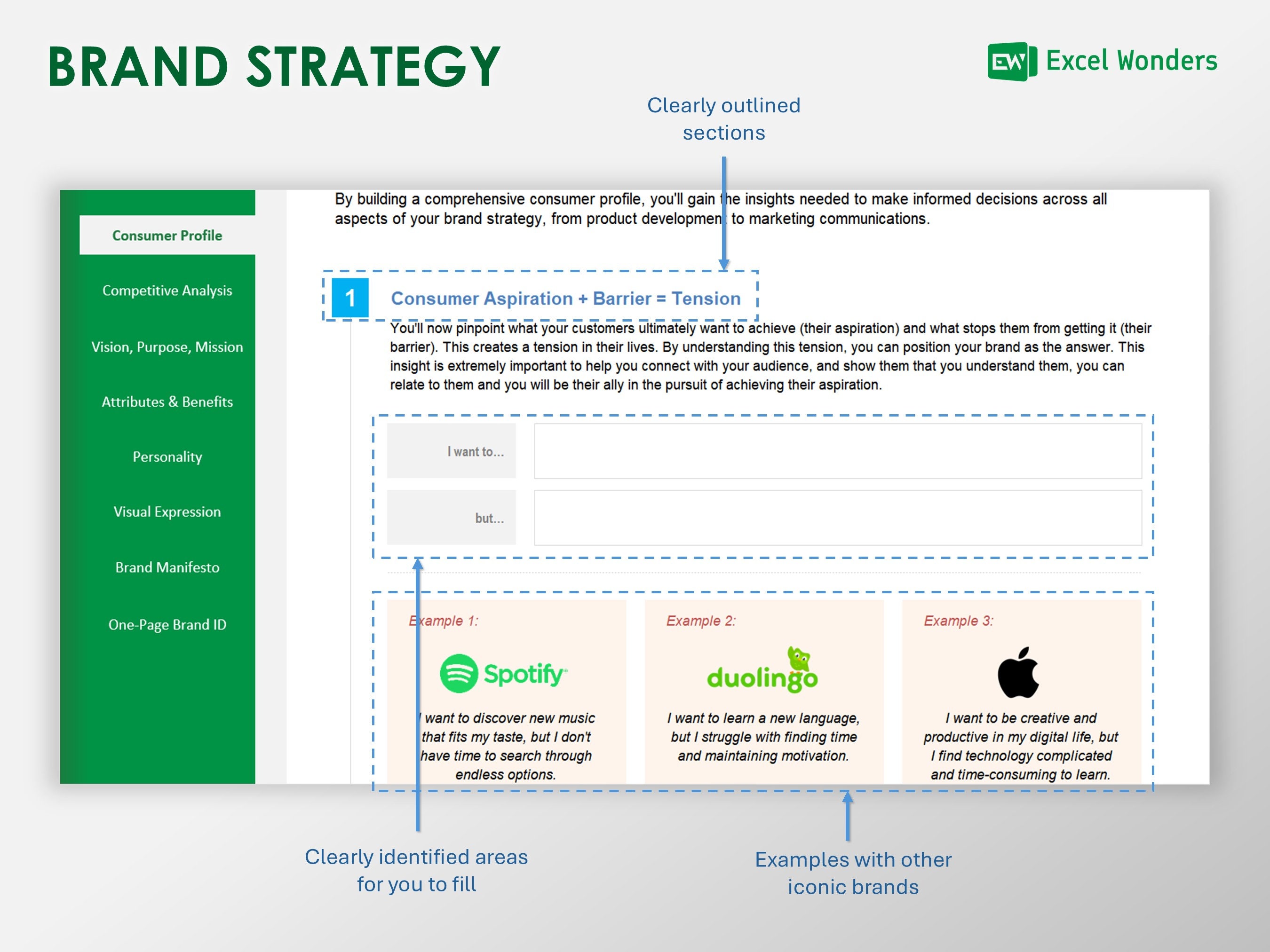 Brand Strategy Excel Template | Brand Identity & Marketing Plan for ...