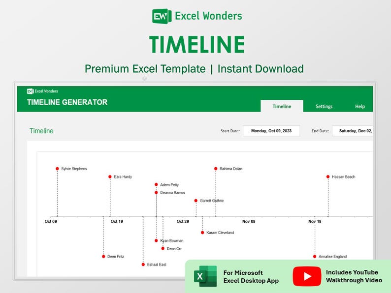 Timeline Template | Excel Project Timeline Planner Spreadsheet (digital ...