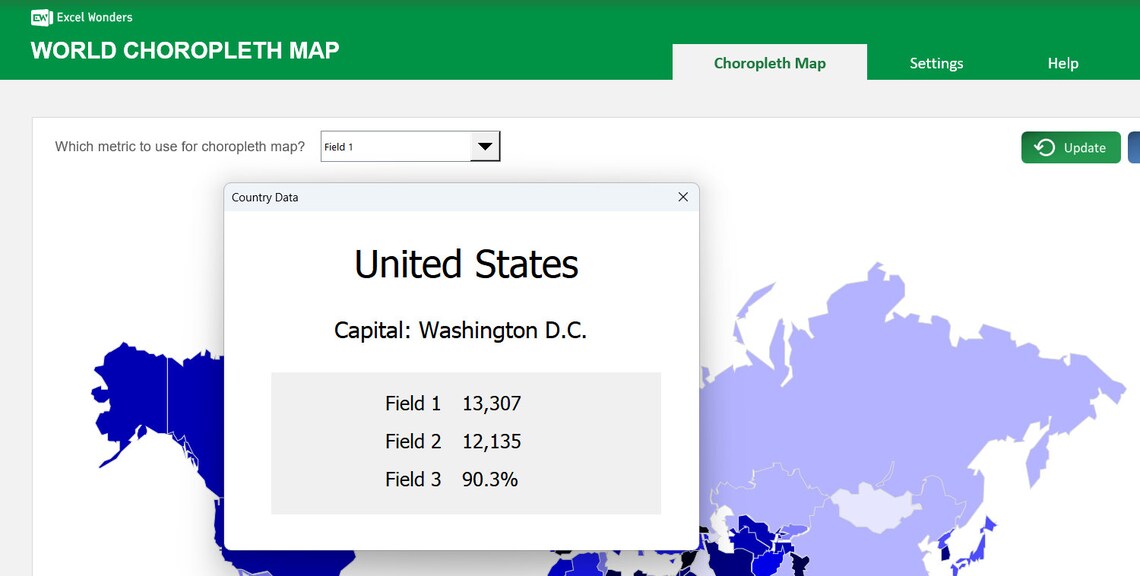 World Choropleth Map Excel Template | Data Visualization Tool for ...