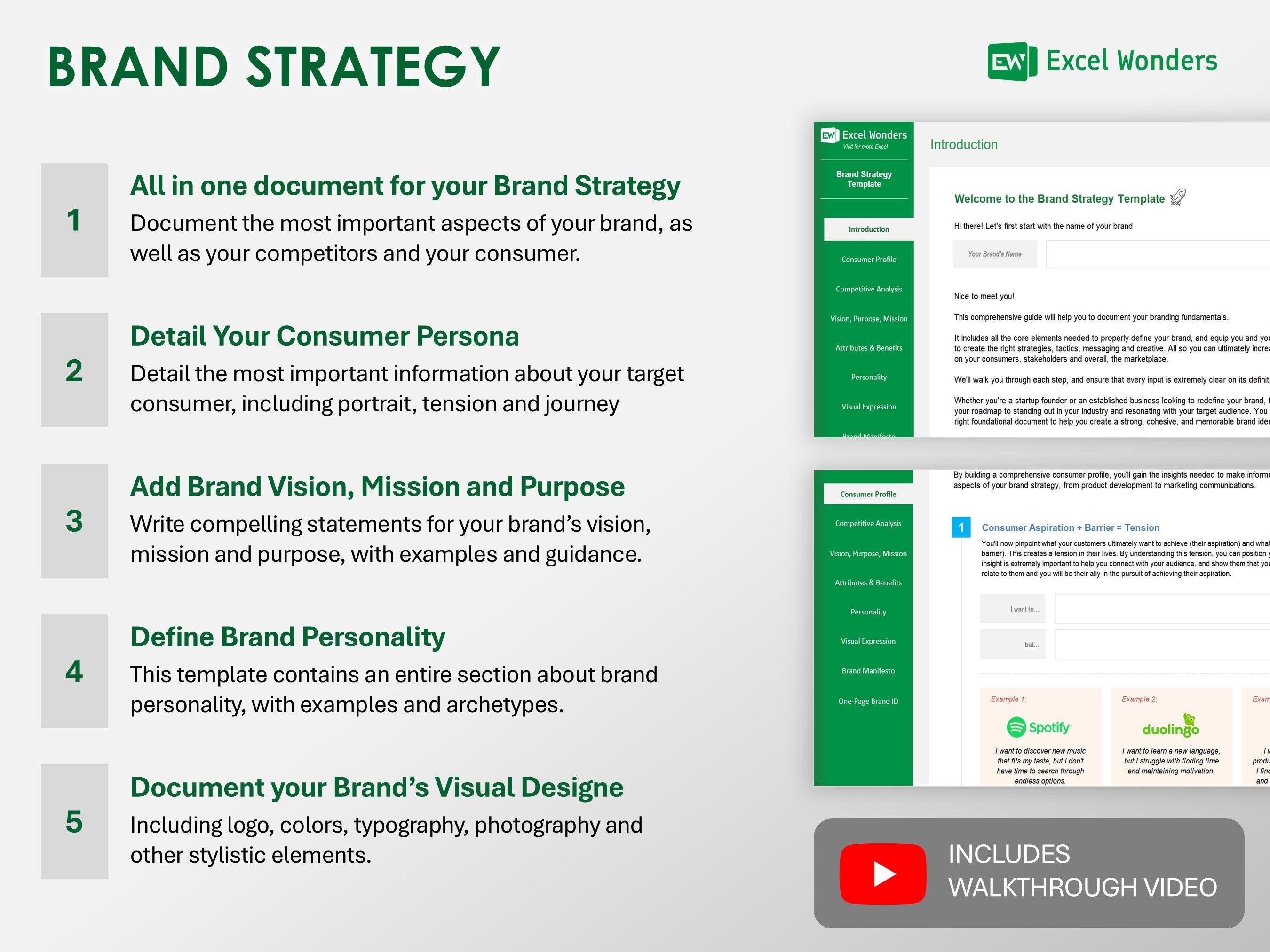 Brand Strategy Excel Template | Brand Identity & Marketing Plan for ...