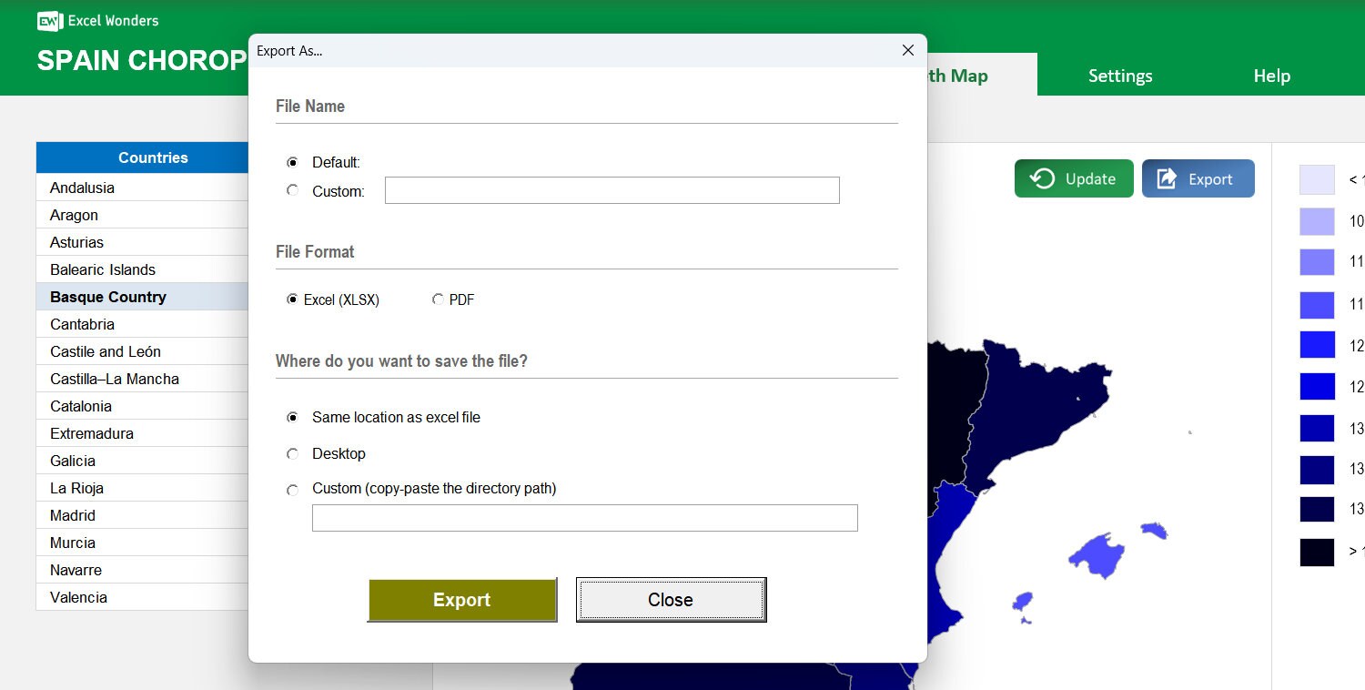 Spain Choropleth Map Excel Template | Interactive Editable Color-coded ...