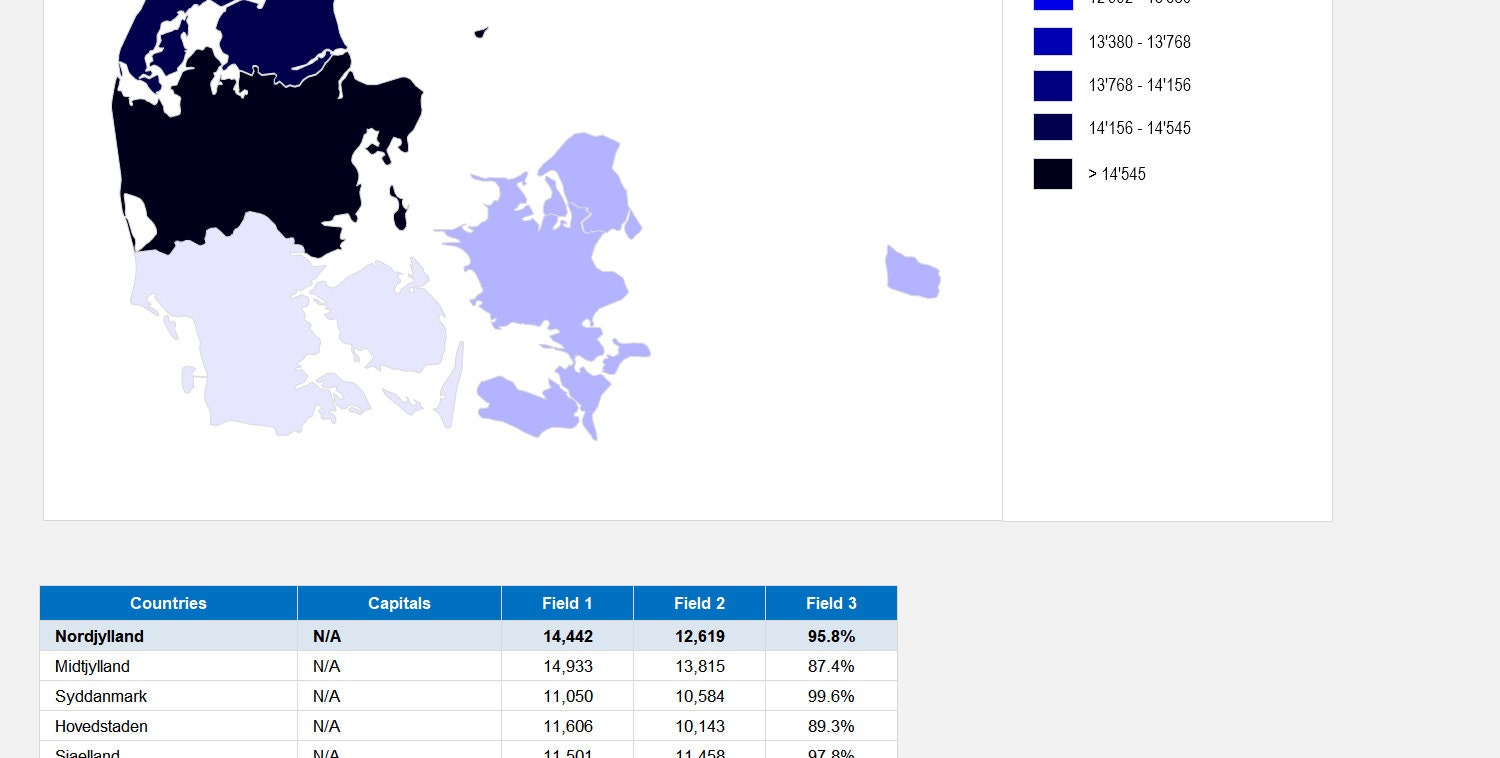 Denmark Choropleth Map Excel Template | Interactive Danish Spreadsheet ...