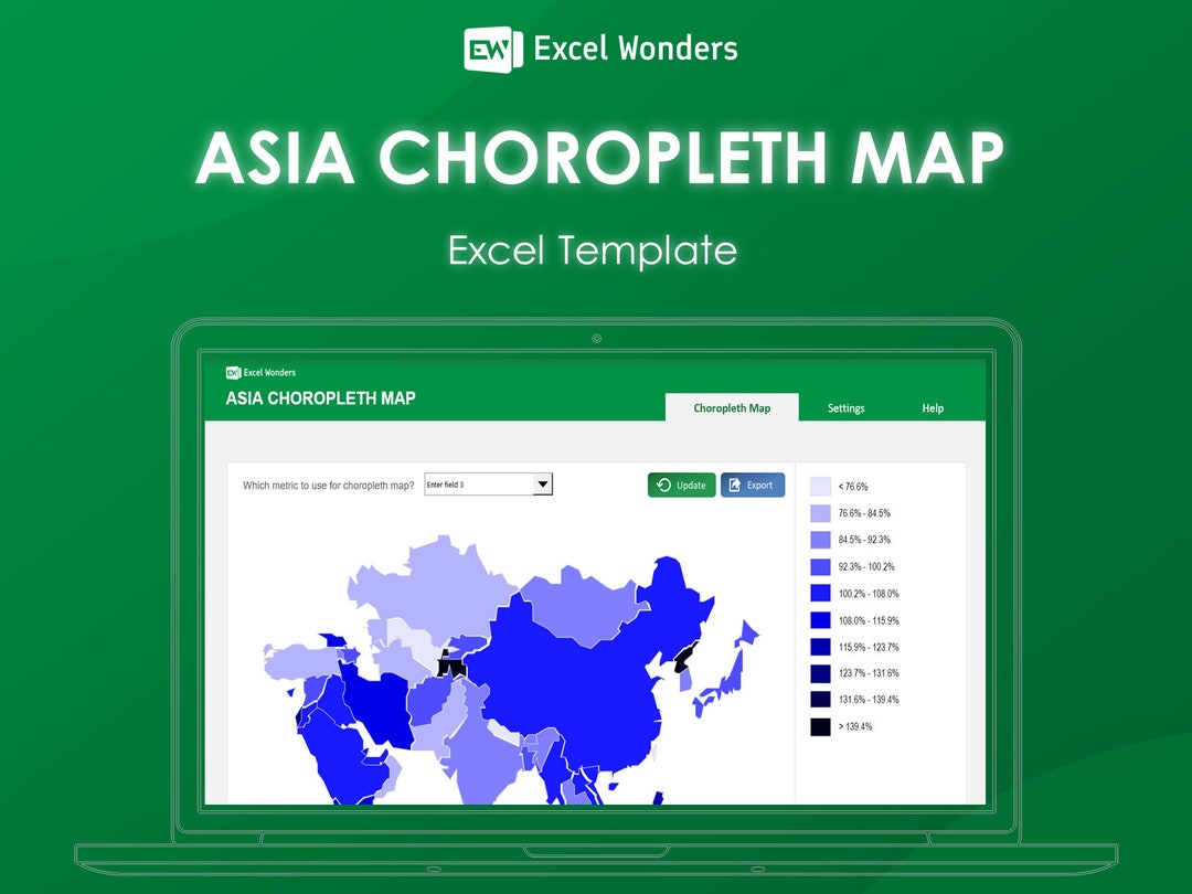 Choropleth Map of Asia Excel Template | Data Visualization Map of Asia ...
