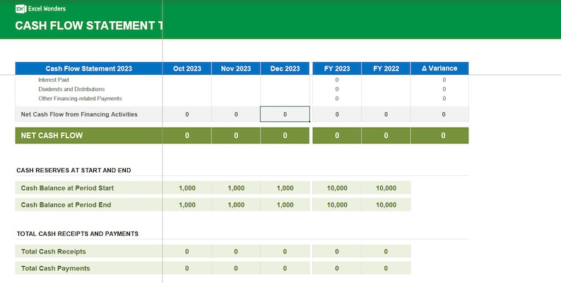 Cash Flow Statement Excel Template: Financial Planner (digital Download ...