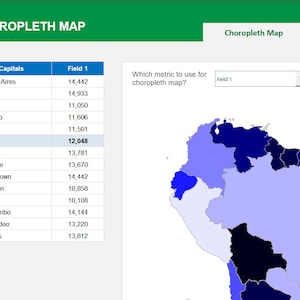 South America Choropleth Map Excel Template | Interactive Editable Data Visualization of Latin ...
