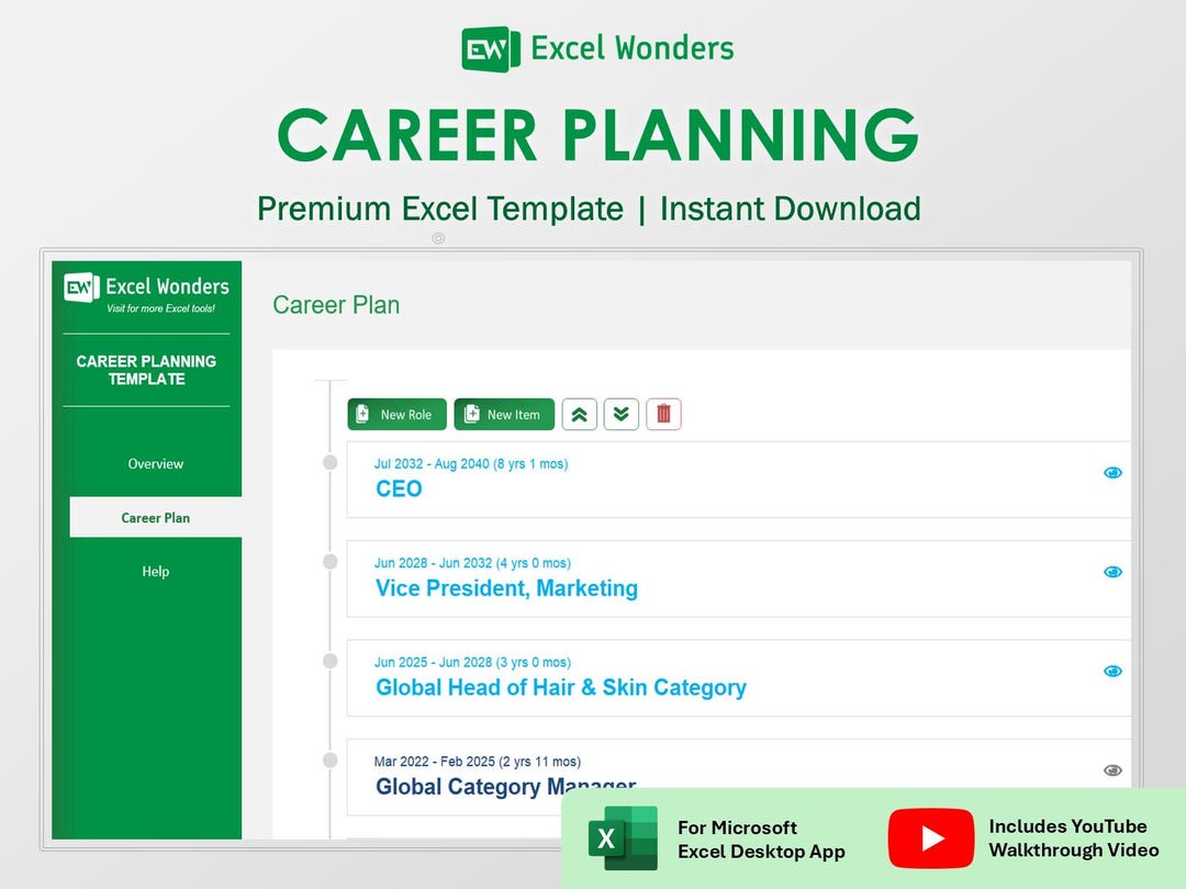 Career Tracker Excel Template | Career Planner & Path Mapping for ...