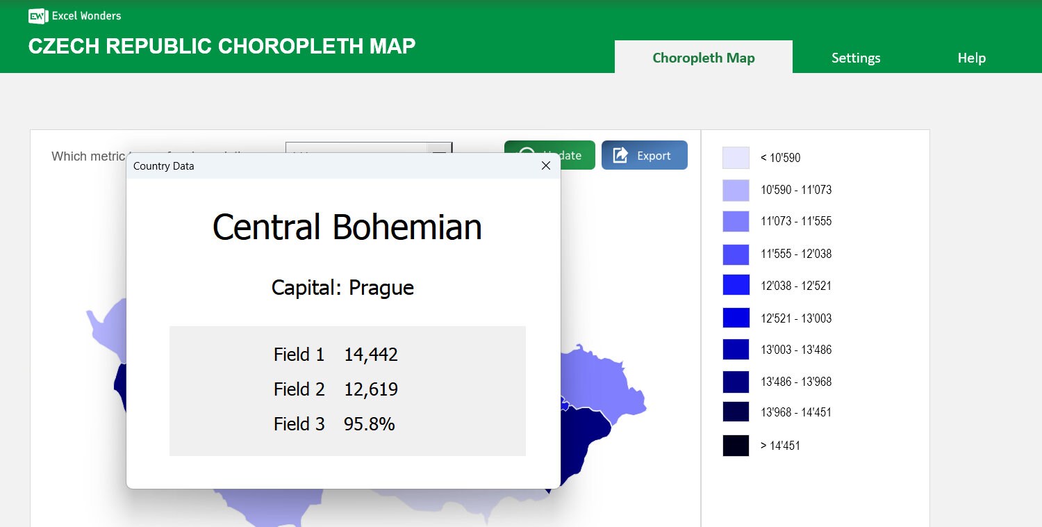 Czech Republic Choropleth Map Excel Template | Excel Wonders - Etsy