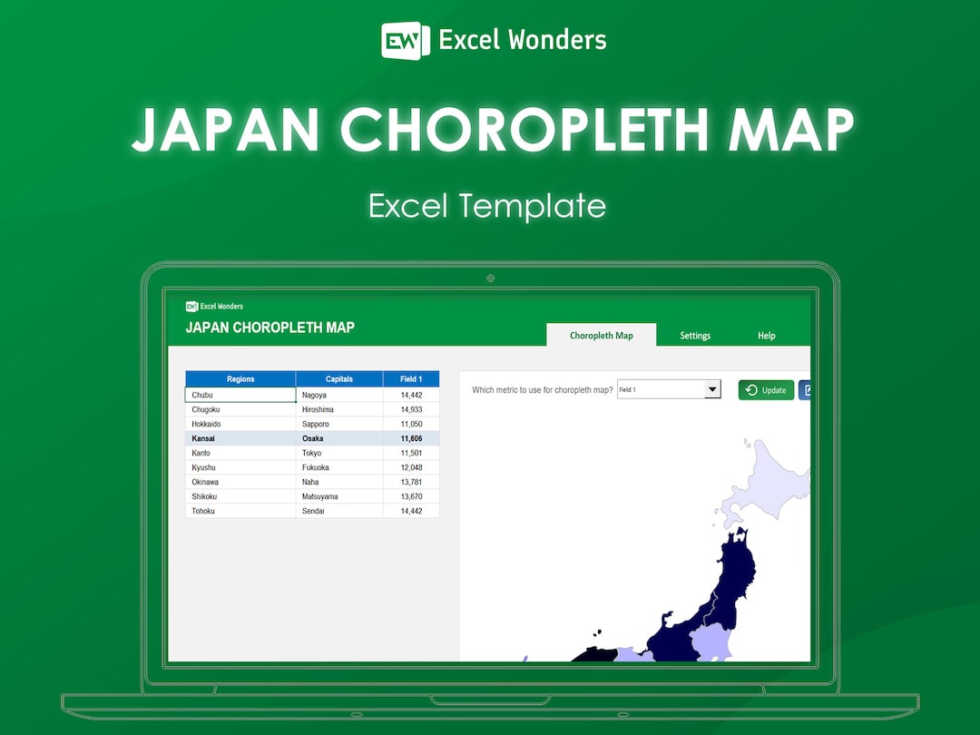 Japan Choropleth Map Excel Template | Interactive Color-coded Map of ...
