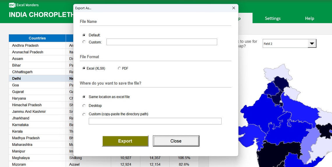 India Choropleth Map Excel Template: Data Visualization (digital Download) - Etsy