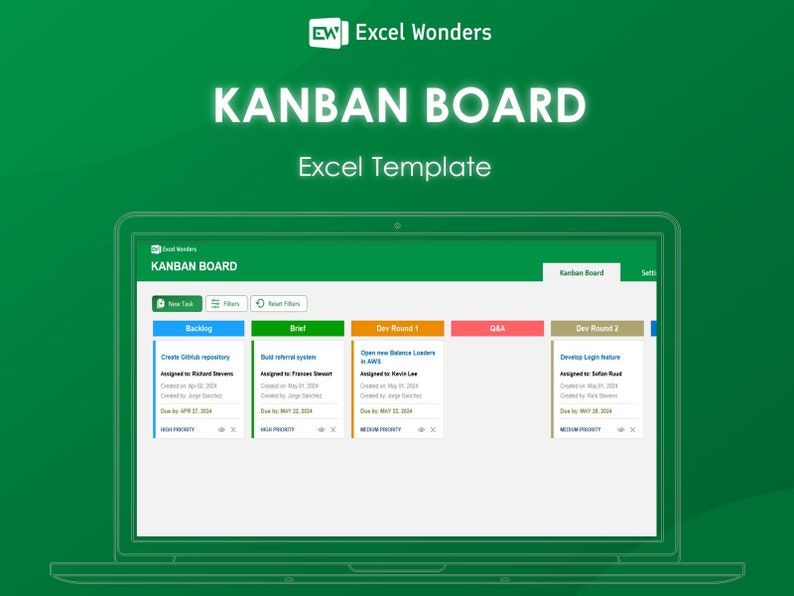 Kanban Board Excel Template: Project Management, To-do List (digital ...