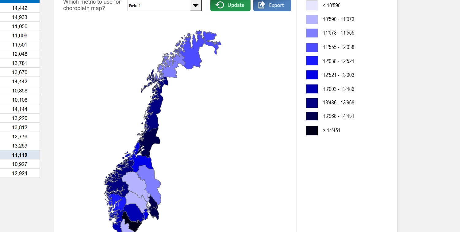 Norway Choropleth Map Excel Template: Data Visualization (instant ...