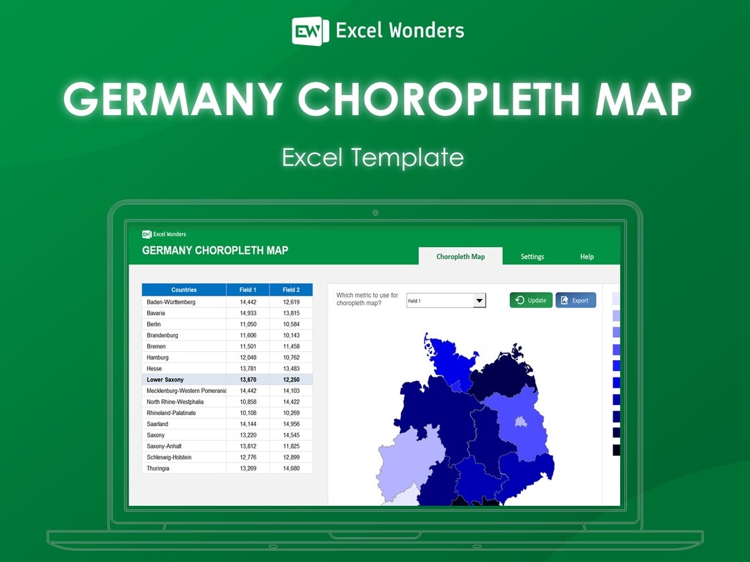 Germany Choropleth Map Excel Template: Data Visualization - Etsy UK