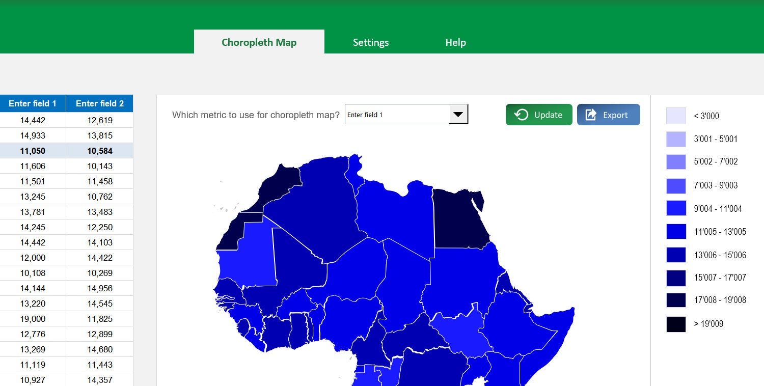 Africa Choropleth Map Excel Template: Data Visualization (digital Download) - Etsy