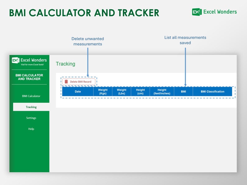 BMI Calculator & Tracker Excel Template Easy-to-use Tool for Health and ...