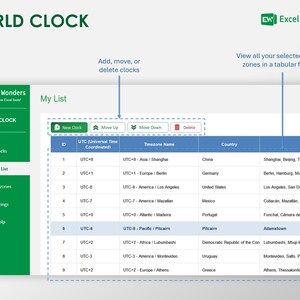 World Clock Excel Template: Global Time Zone Planner (digital Download) - Etsy