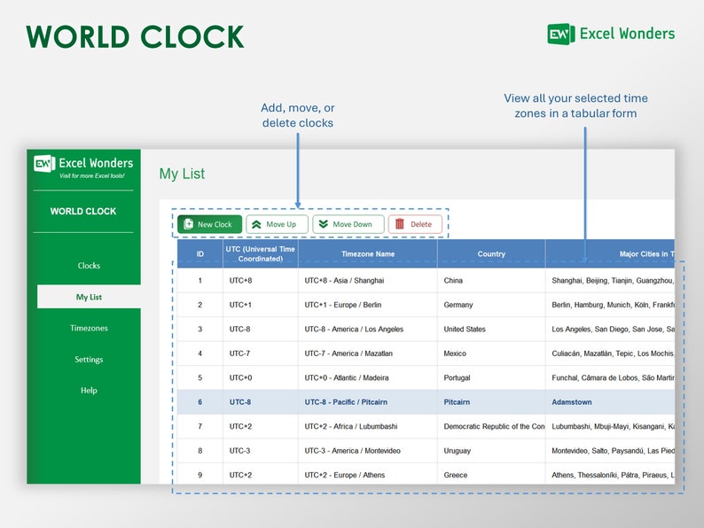 Excel World Clock Spreadsheet | Global Time Zone Planner for Travel ...