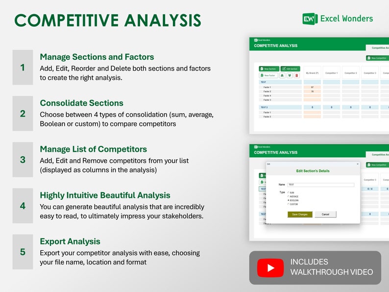 Competitive Analysis Excel Template | Market Research Spreadsheet for ...