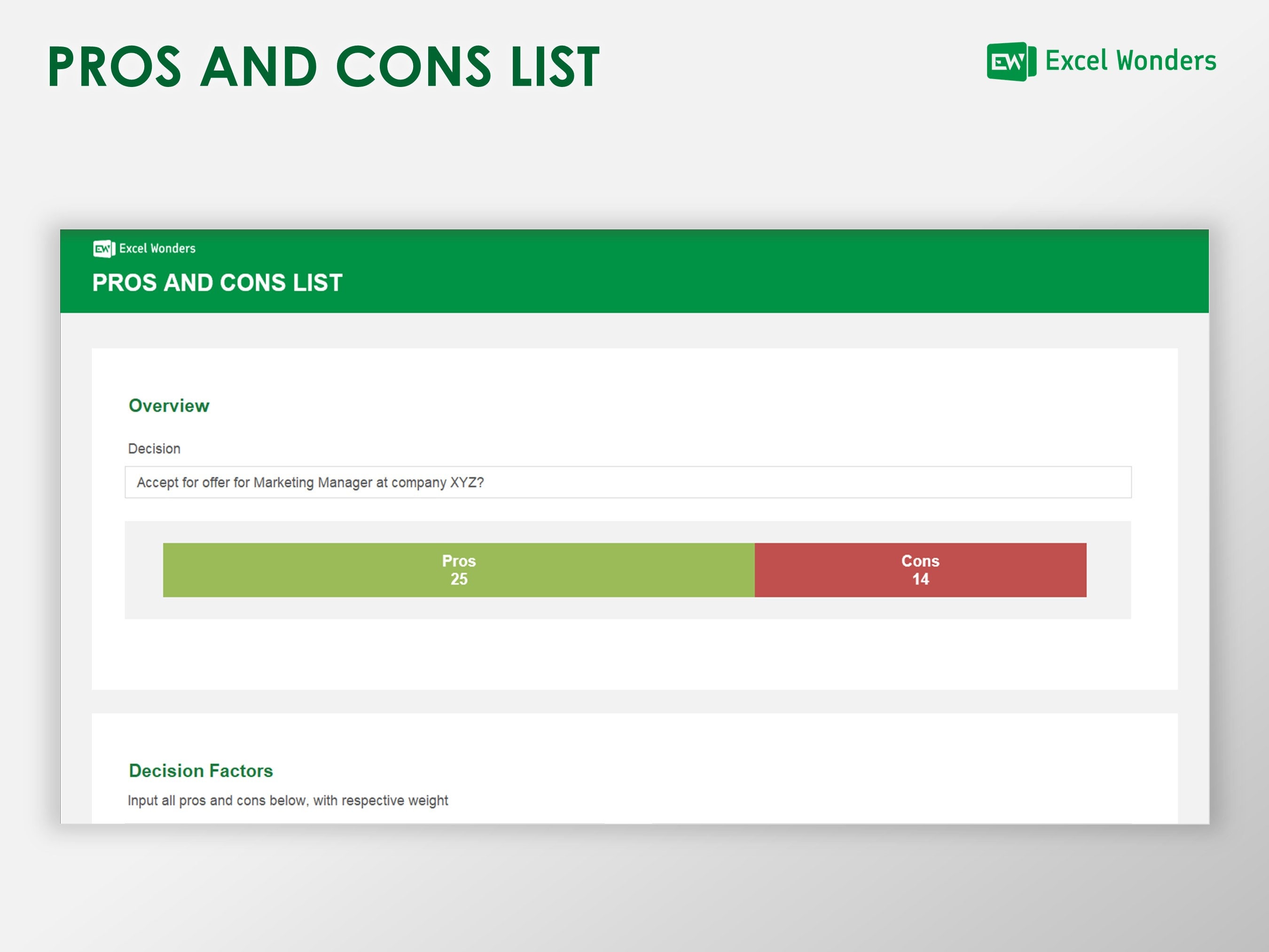 Pros and Cons List Excel Template: Decision-making Tool (digital ...