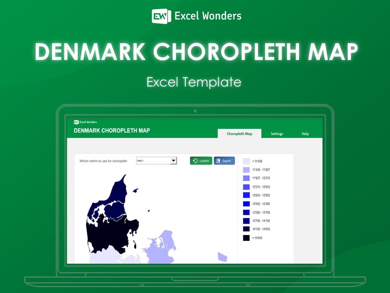 Denmark Choropleth Map Excel Template | Color-coded Map of Denmark for ...