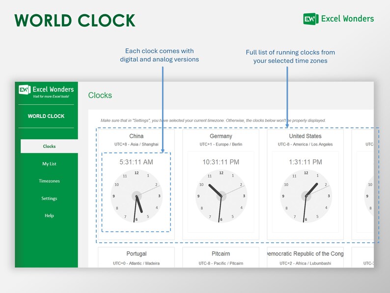 World Clock Excel Template: Global Time Zone Planner (digital Download) - Etsy
