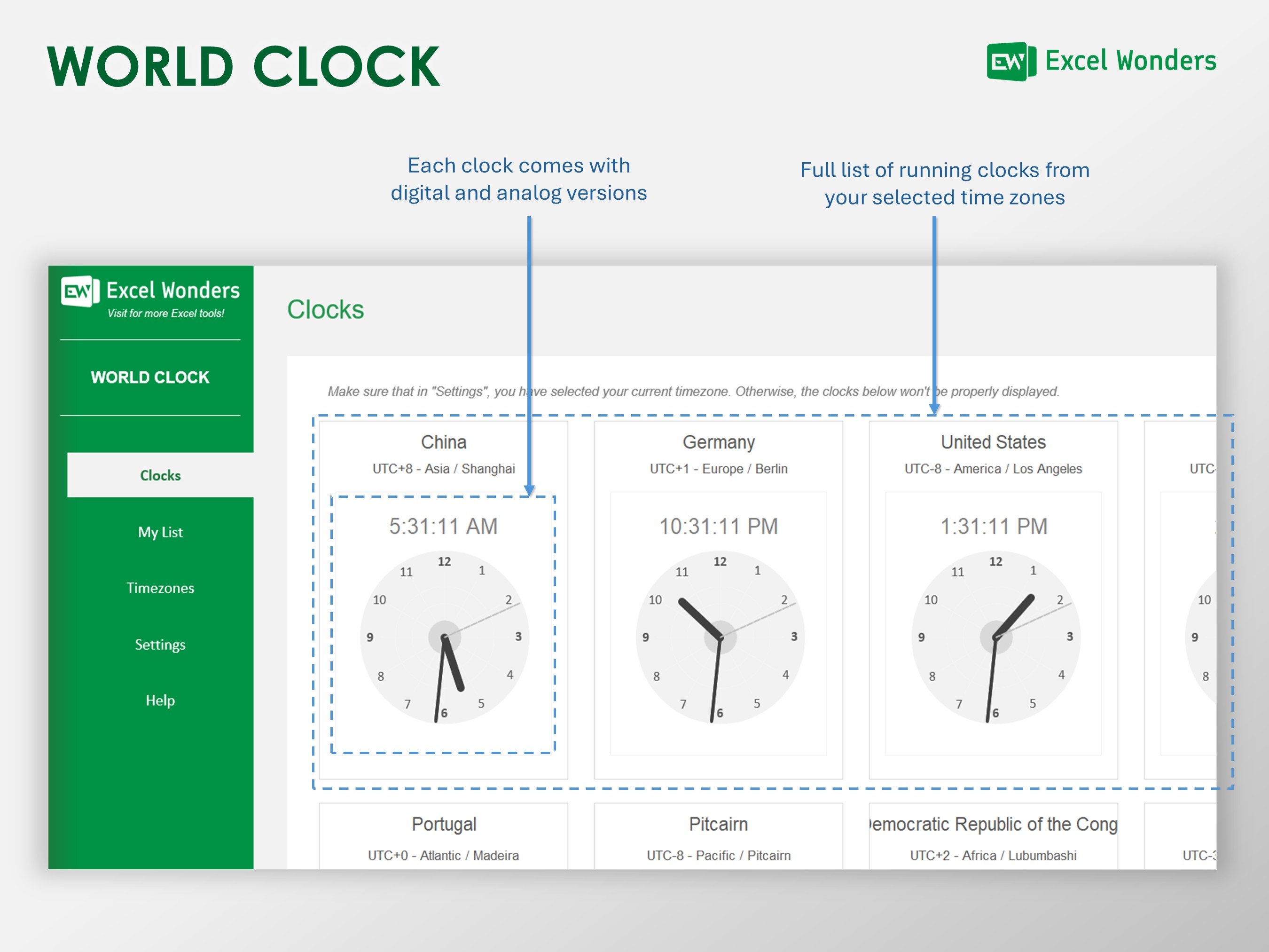 World Clock Excel Template Digital Time Conversion Planner Track And Manage Global Time Zone