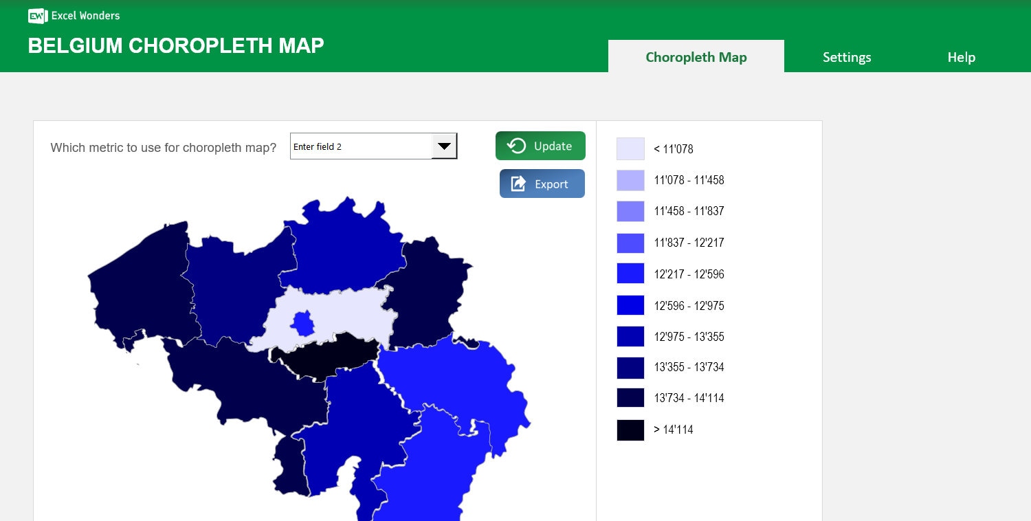 Belgium Choropleth Map Excel Template | Excel Wonders | Detailed Data ...