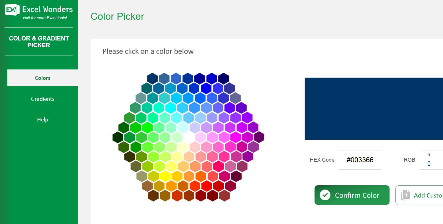 Color & Gradient Picker Excel Template Excel Wonders - Etsy