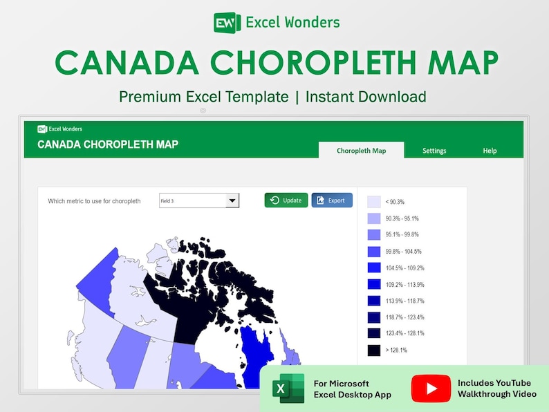 Canada Excel Map | Interactive Heat Map Template | Data Visualization ...