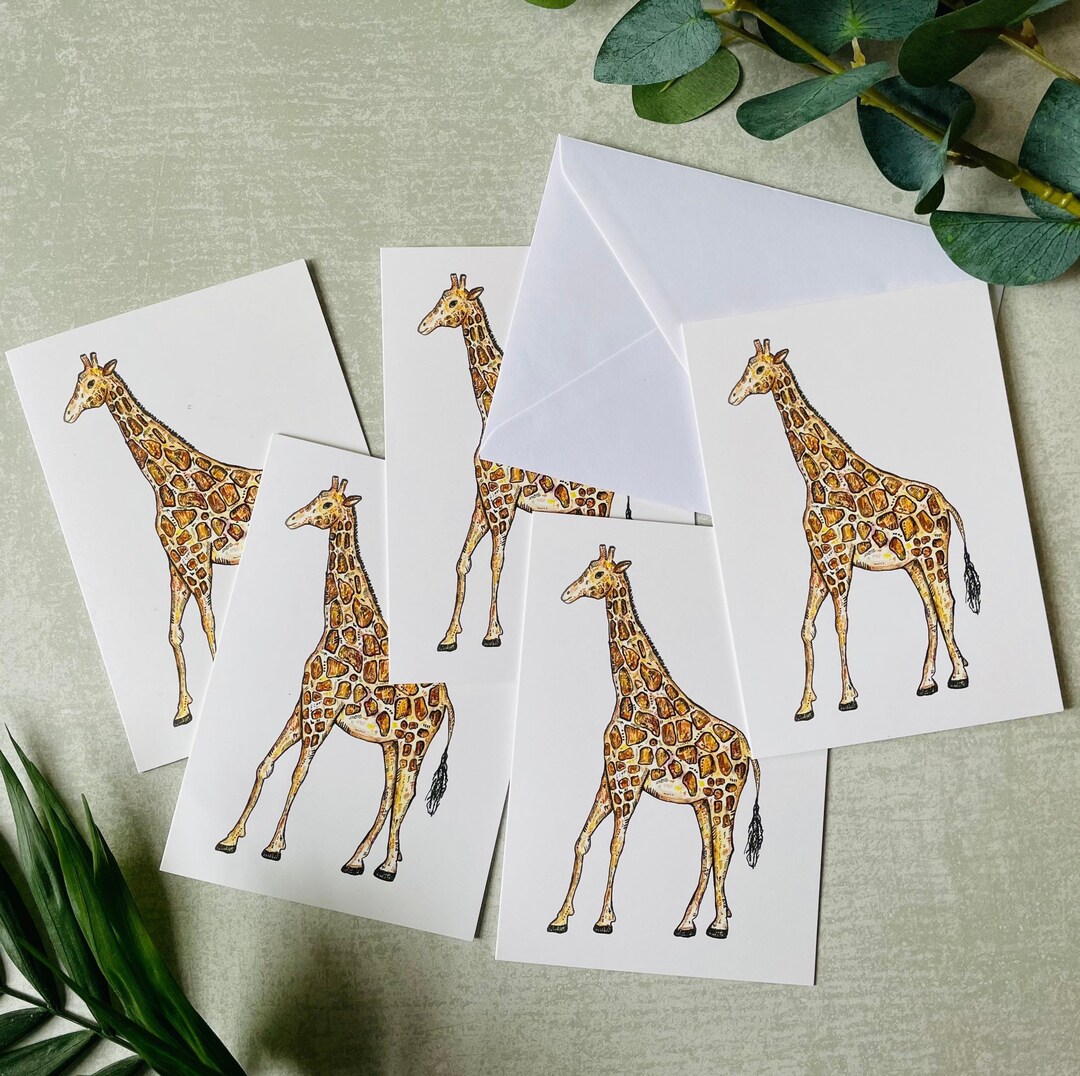 Set of 5 Matching Giraffe Cards Made in the UK, Premium Giraffe ...