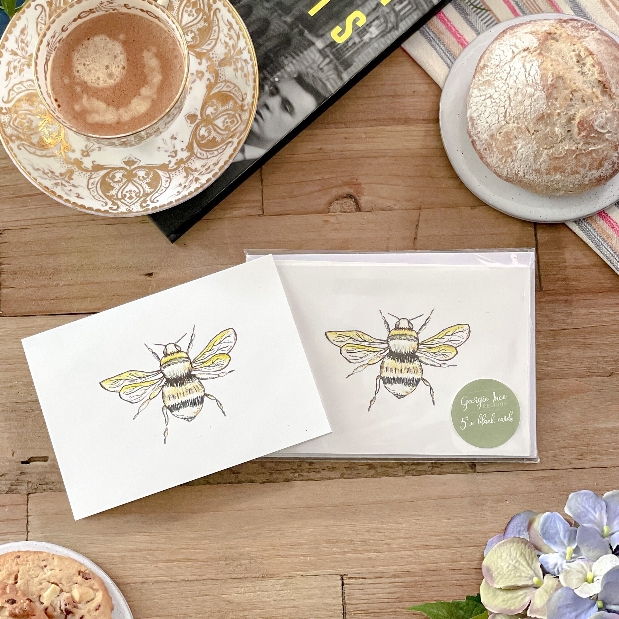 Set of 5 Bee Cards for All Occasions Made in the UK, Premium Hand Drawn ...