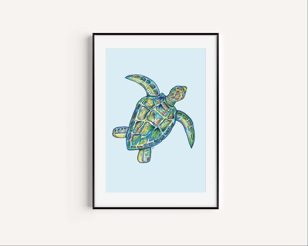 Light Blue Turtle Digital Download Art, Pastel Blue Turtle Printable ...
