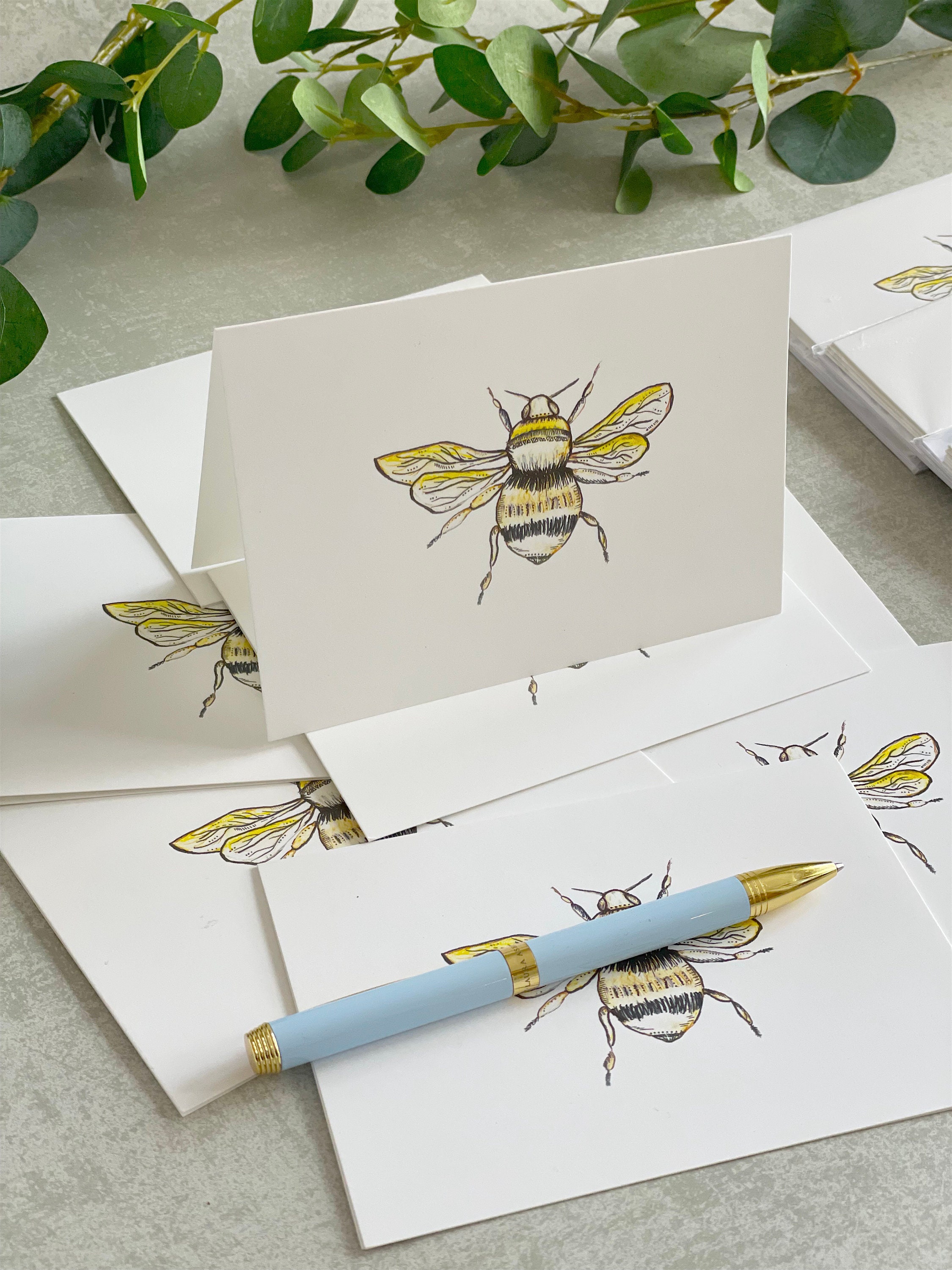 Set of 5 Bee Cards for All Occasions Made in the UK, Premium Hand Drawn ...