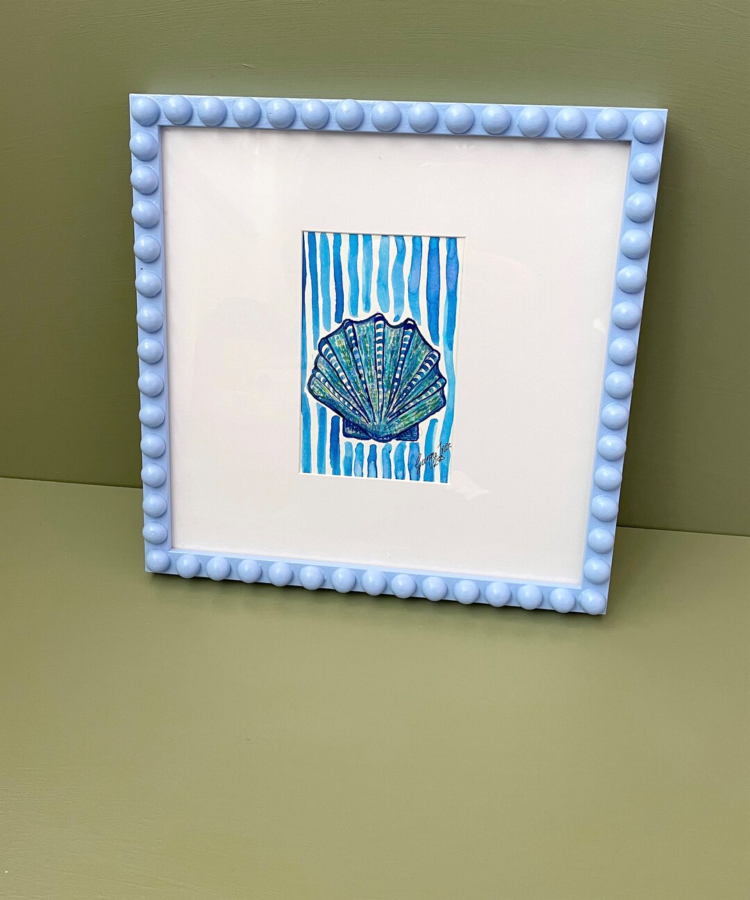 Blue Sea Shell Art in Blue Bobbin Frame Art, Light Blue Bobbin Frame ...