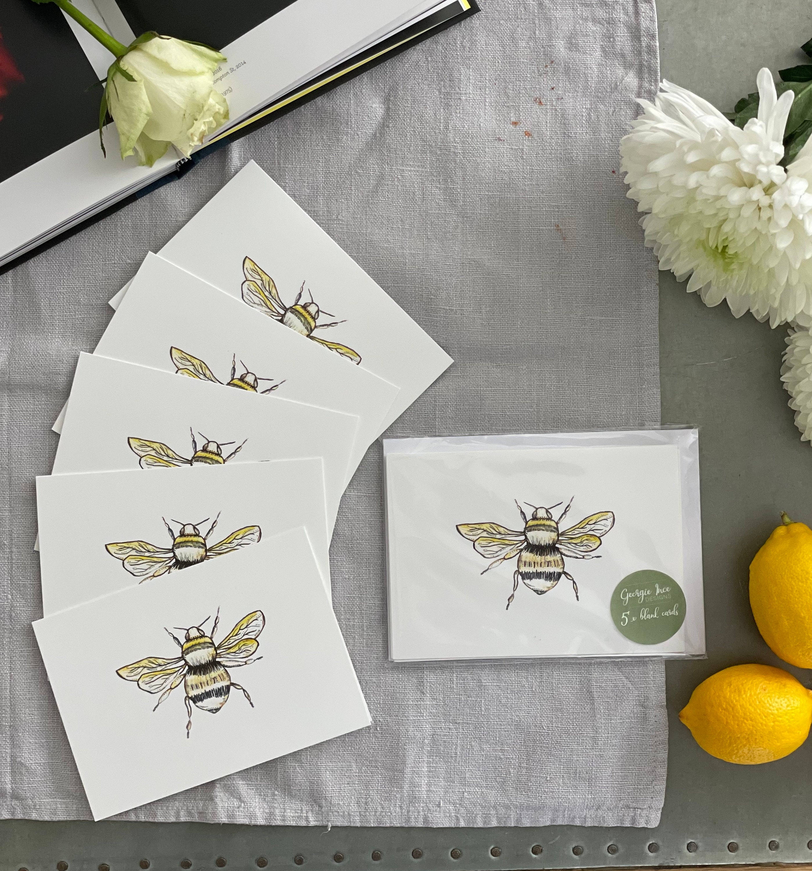 Set of 5 Bee Cards for All Occasions Made in the UK, Premium Hand Drawn ...